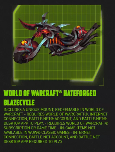 World of Warcraft - WoW - Hateforged Blazecycle MOUNT - Mtn Dew Gaming ...