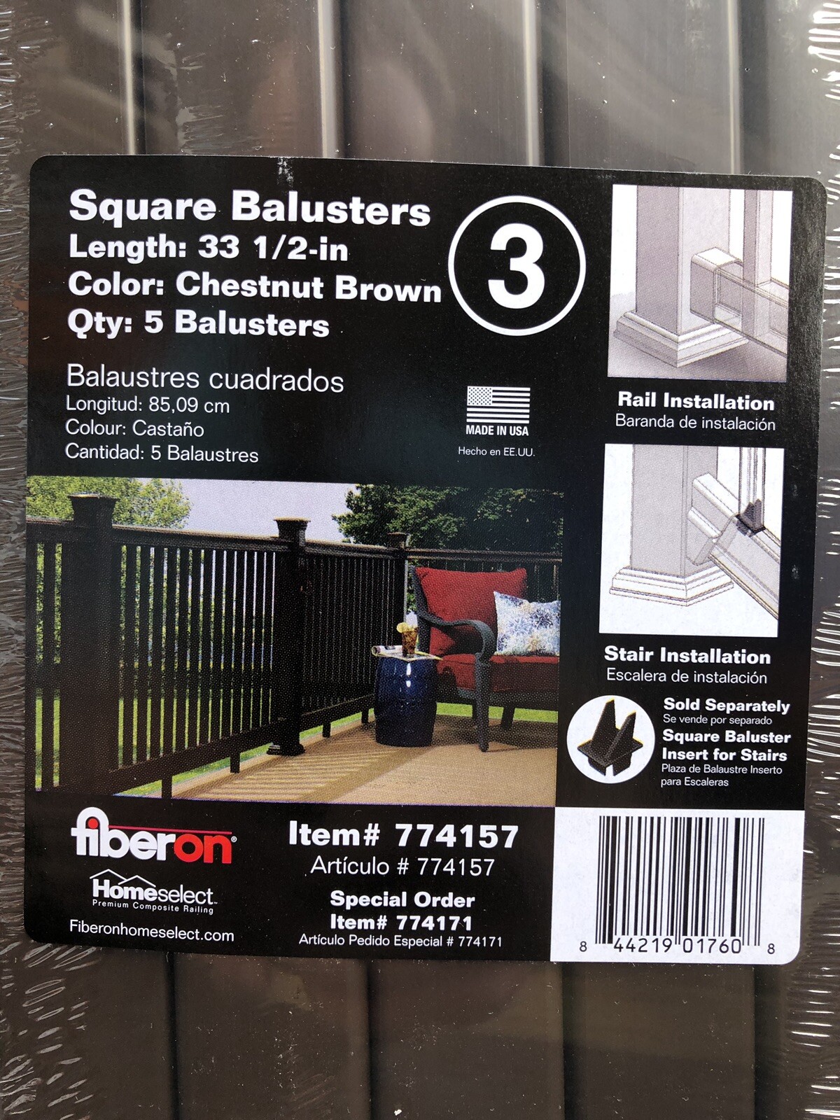 FIBERON Deck Balusters Square Outdoor 33 1/2" (CHESTNUT BROWN ...