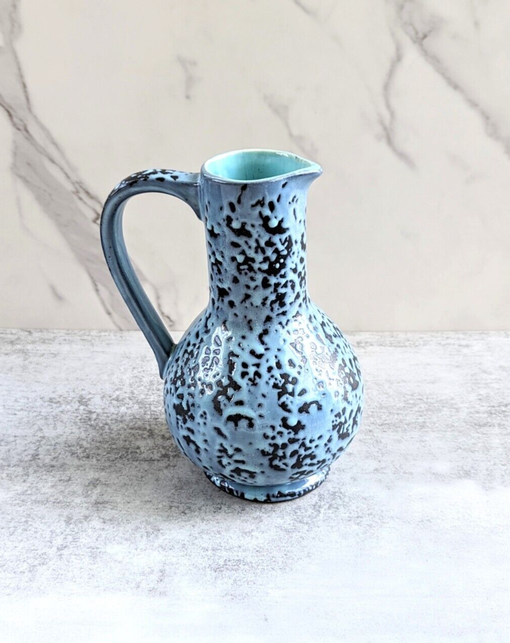 Vintage Mid-Century McCoy Pottery Blue & Black Brocade Pitcher Vase ...