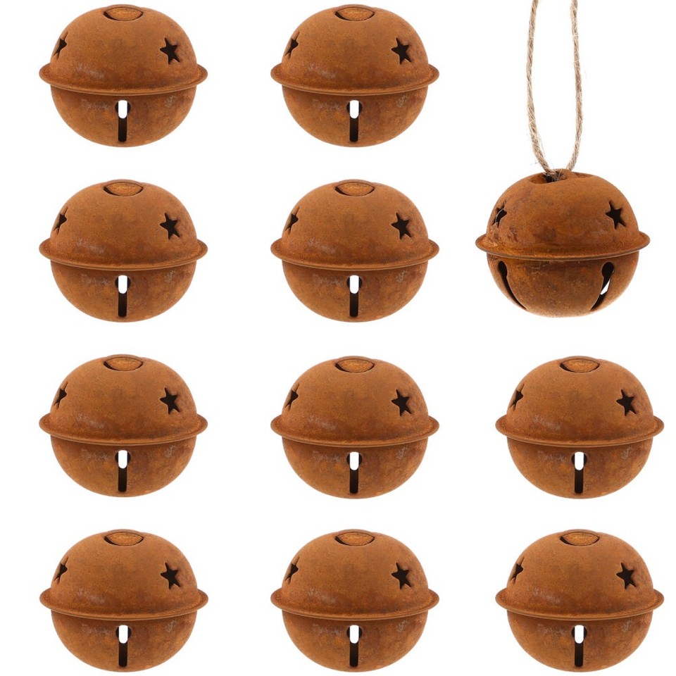 Supvox 12pcs 40mm Rusty Bells Metal Christmas Jingle Bells with Star ...
