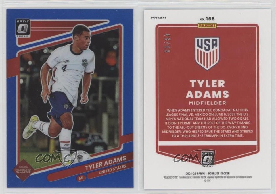 2021 Panini Donruss Road to Qatar Optic Blue Prizm 43/99 Tyler Adams ...