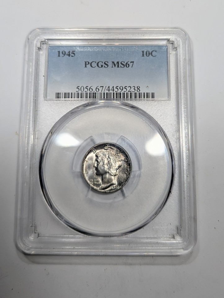 1945-P PCGS MS/67 Mercury Dime White With Splash Of Color Very Eye ...