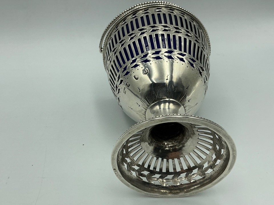 GEORGE III STERLING SILVER SWING HANDLE SUGAR BASKET BOWL, HESTER ...