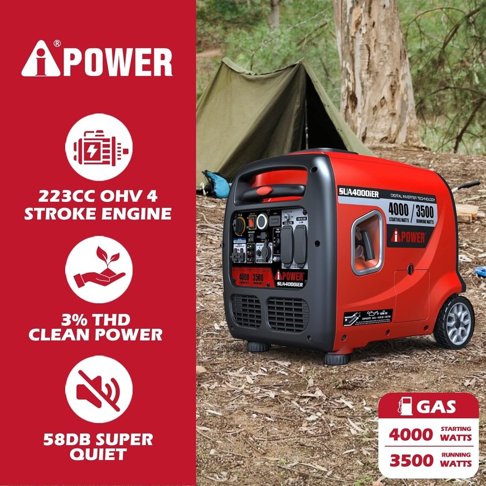 A-iPower 4000W Inverter Generator – Gas, Electric Start, Quiet, RV ...
