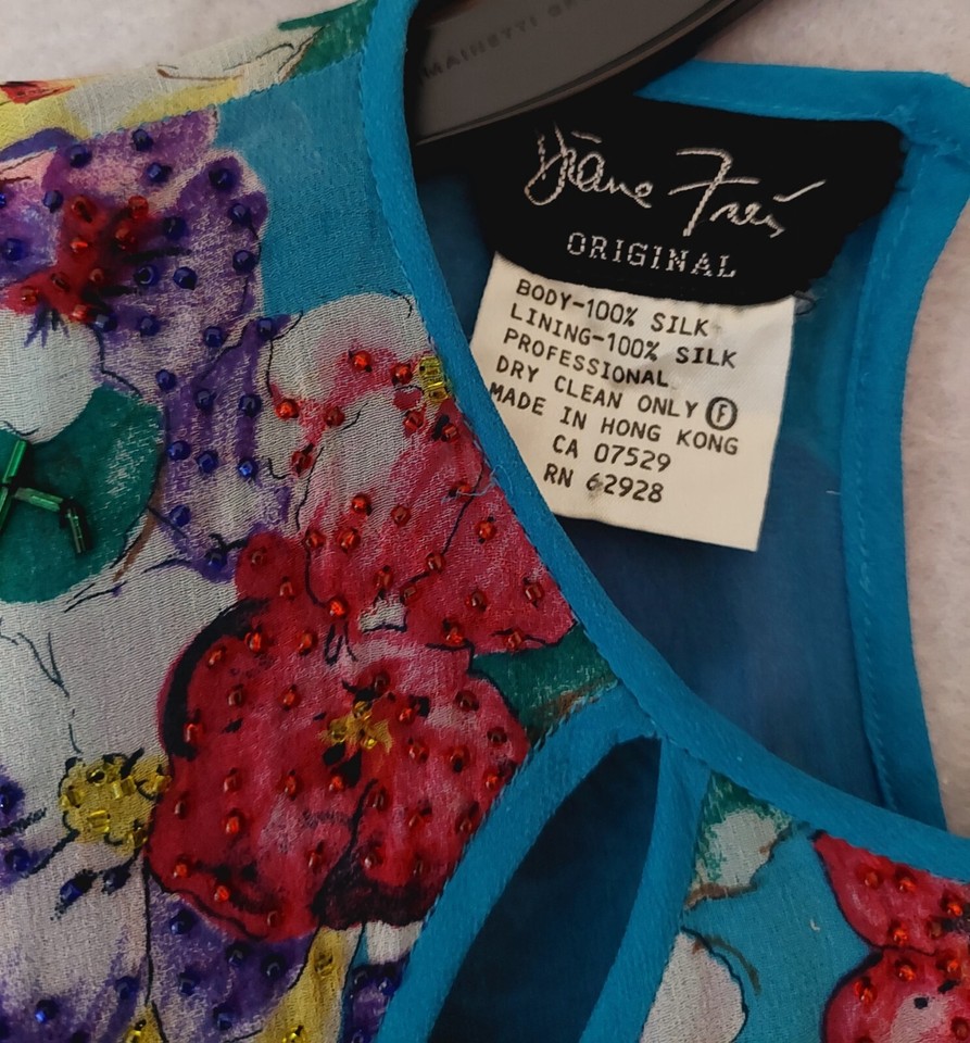 Vtg 80s Diane Freis Original Georgette Teal Floral Glam Midi Dress No ...