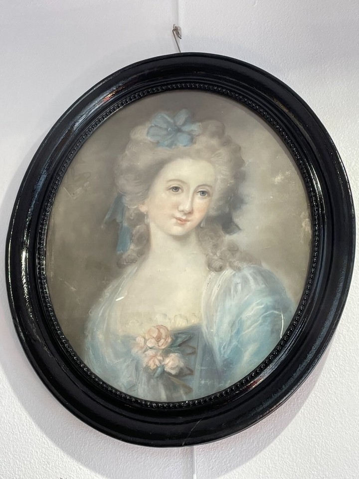 Antique French Large Oval Pastel Painting Elegant Lady Portrait Early ...