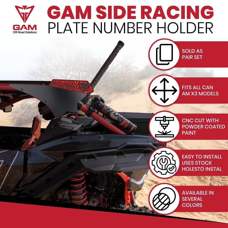 GAM Can am Maverick X3 2017-25 Side Racing Number Plates Holder Pair ...