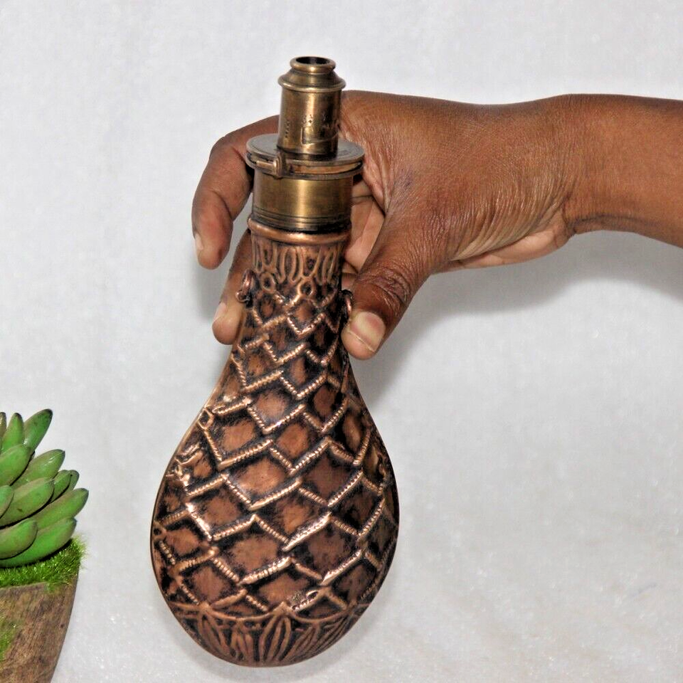 Vintage Victorian Style Small Miniature Brass Gun Powder Bottle/ Flask ...