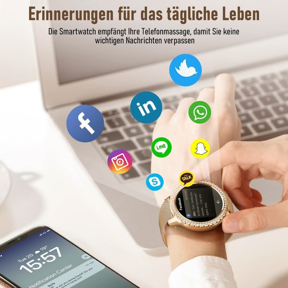Smartwatch Bluetooth Damen mit Telefonfunktion Fitness Tracker Uhr Android iOS | eBay.de