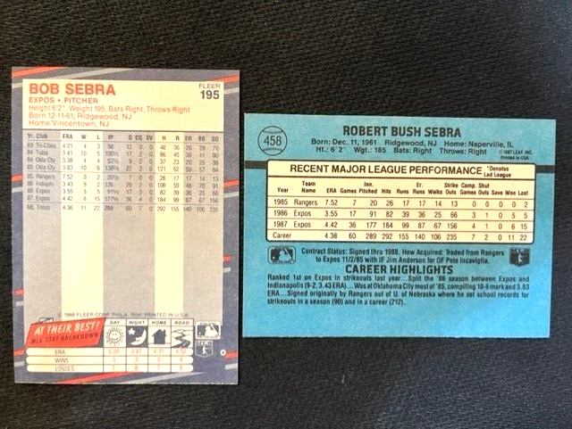 MLB - Bob Sebra 1988 Fleer & 1988 Donruss Baseball - Expos | eBay