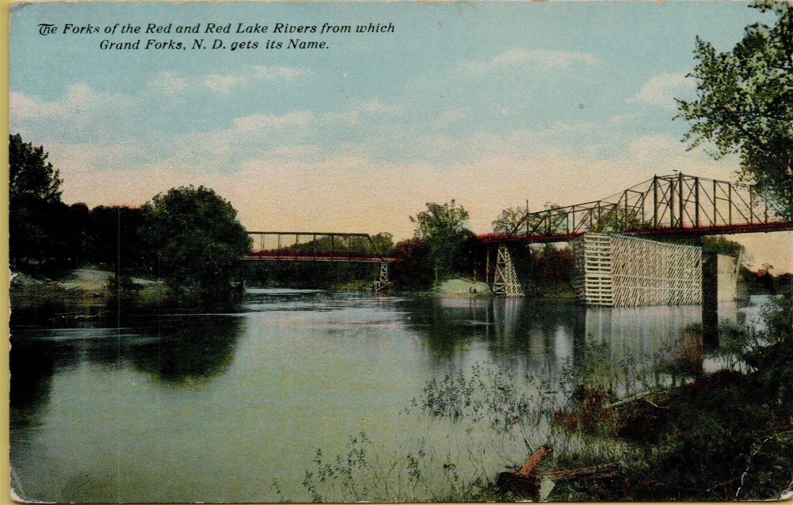 1911 Forks of Red & Red Lake Rivers Bridge Grand Forks ND Postcard D30 ...