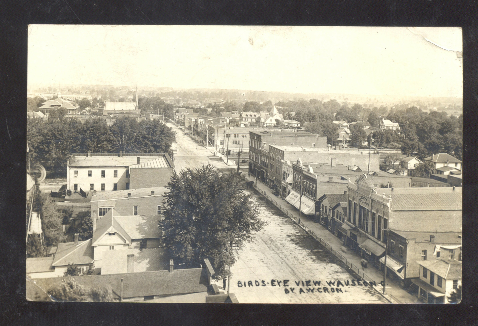 RPPC WAUSEON OHIO BIRDSEYE VIEW OF DOWNTOWN VINTAGE REAL PHOTO POSTCARD ...