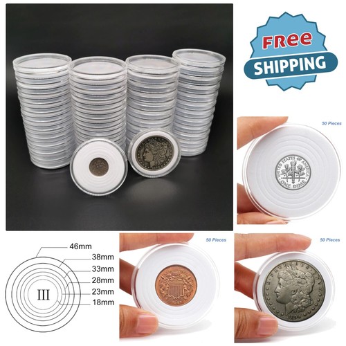 50pcs Clear Plastic Coin Capsules 18-38mm with Gaskets for Coin ...