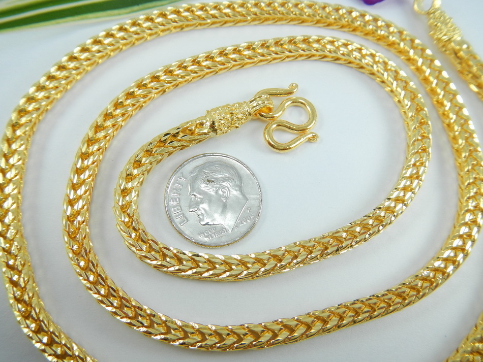 Thai Braided 24" 4 mm Baht Chain 22K 24K Gold GP Franco Necklace ...