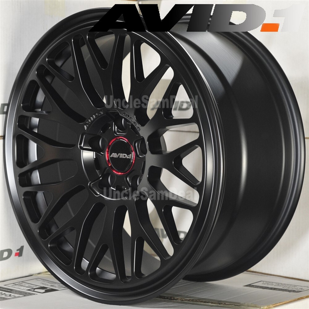 18x8.5 5x114.3 +35 OFFSET AVID.1 AV-44 MATTE BLACK MESH SPOKES WHEELS ...