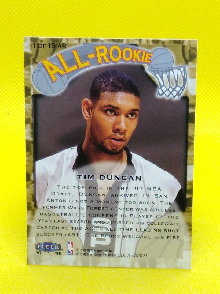 Tim Duncan 1997-98 Ultra ALL-ROOKIE #1 San Antonio Spurs Wake Forest | eBay
