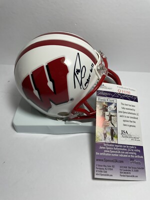 RUSSELL WILSON Wisconsin Badgers Signed Mini Helmet w inscription JSA ...