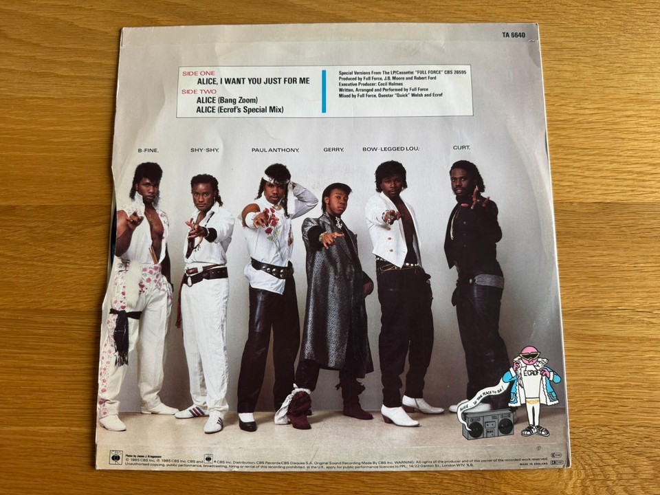 Full Force - Alice, I Want You Just For Me! 12" 1985 EX Vinyl Bang Zoom ...