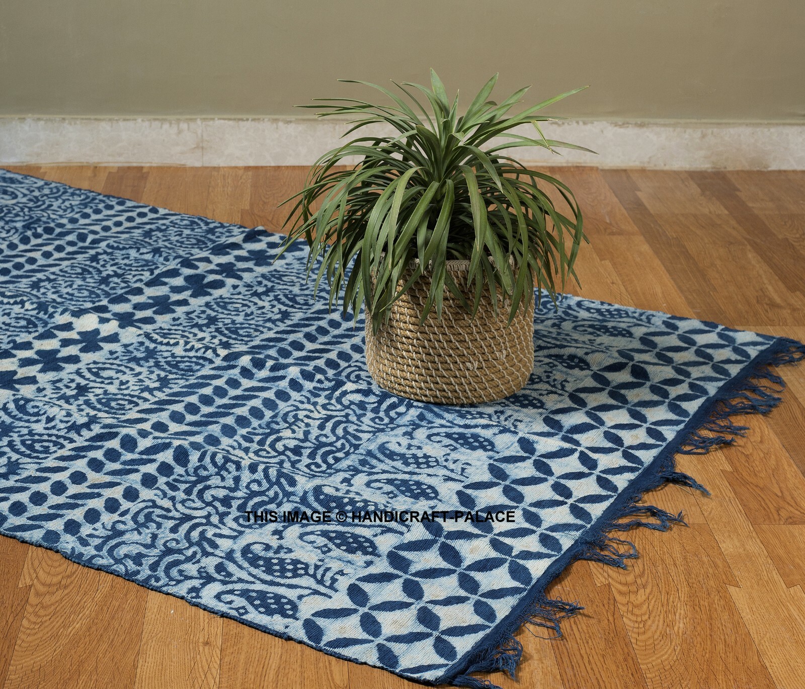 4X6 FT Hand Block Print Cotton Rug Indigo Blue Area Rag Rug Indoor ...
