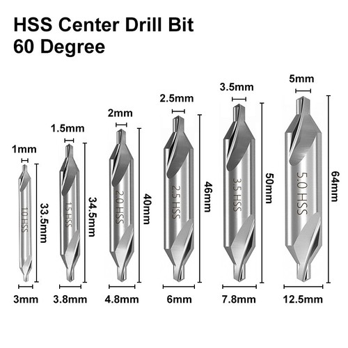 6PCS Center Drill Countersink Pilot Bit 60° Lathe Set Drill Bit HSS ...