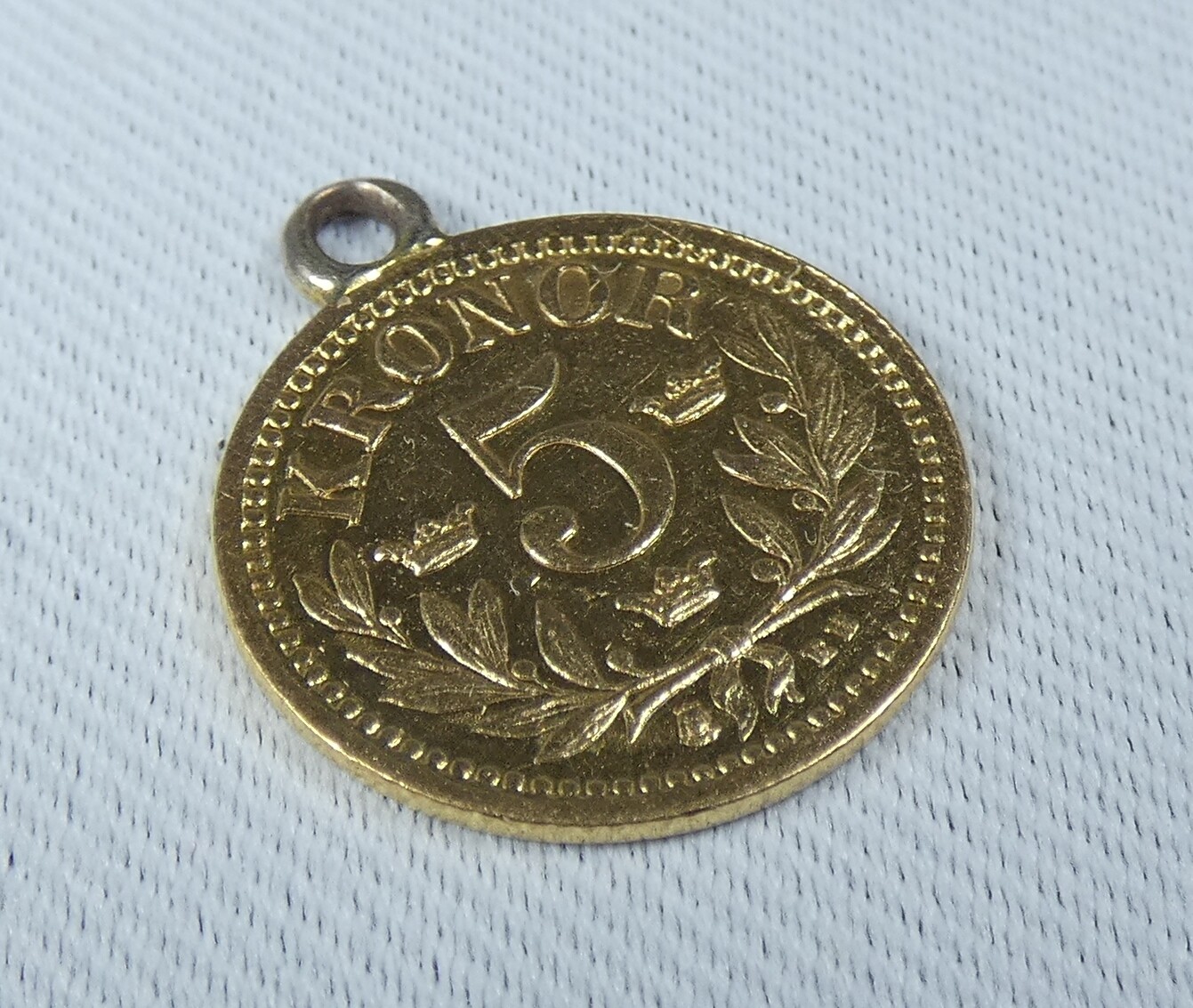 1899 Solid 22ct Yellow Gold 5 Kronor Swedish Coin Pendant Sweden Oscar ...