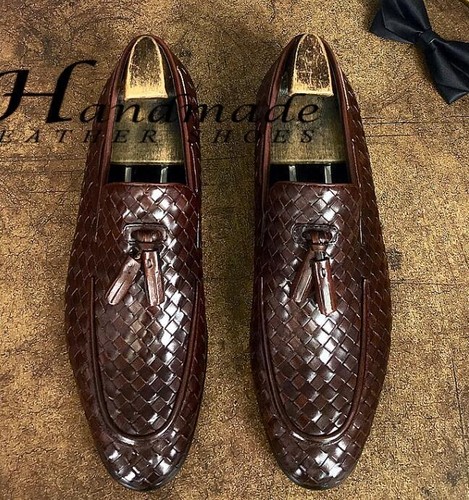 Men's Fashion Leisure Round Toe tassel braid Loafers Leather Slip On ...