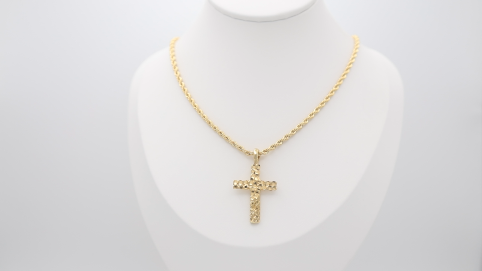 Gold Nugget Crucifix Necklace, 3mm Rope Chain, 14k Gold Plated | eBay