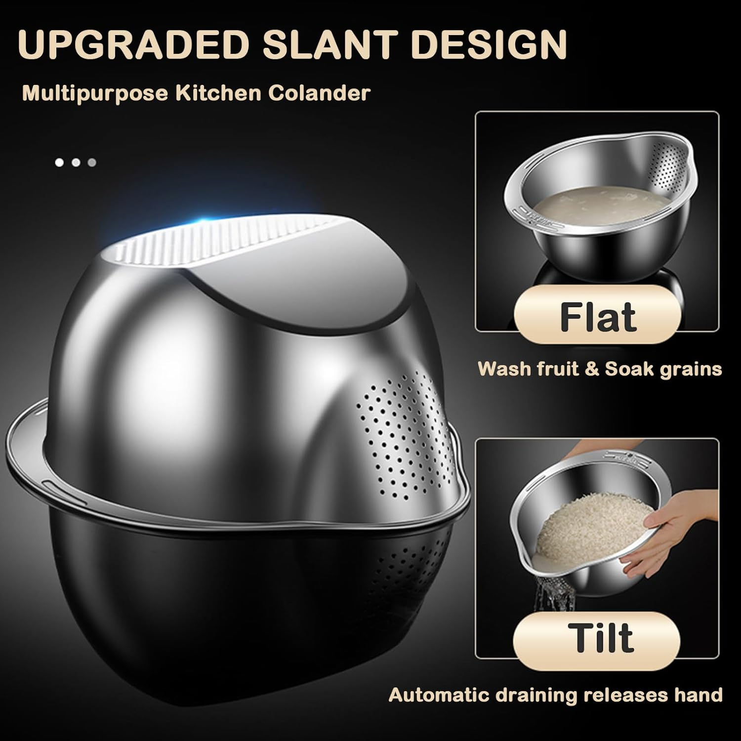 Rice Washer Strainer Bowl with Grater Multipurse Stainless Steel Rice ...