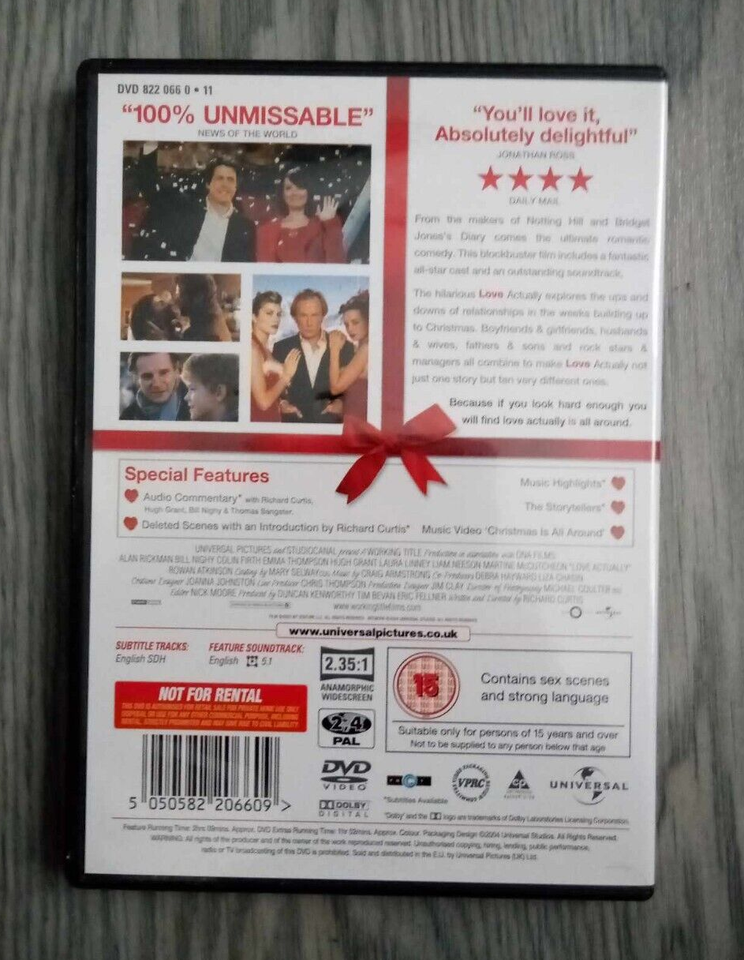 Love Actually DVD 2003 (Hugh Grant, Liam Neeson, Colin Firth, Laura ...