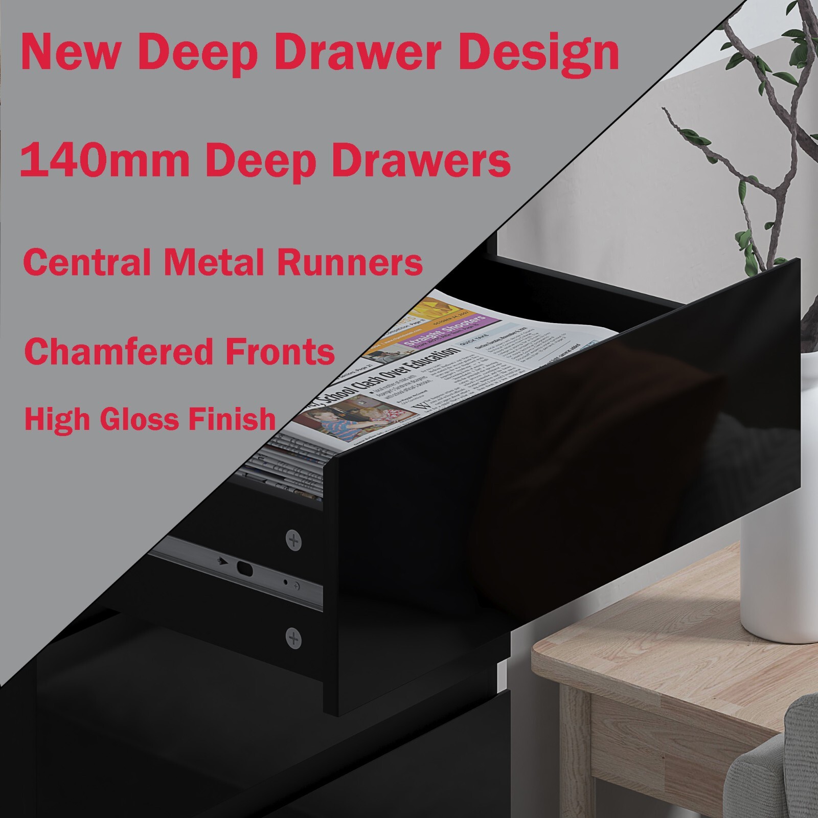 Chest Of Drawers Bedside Cabinet Unit Modern Handleless Design Bedroom ...