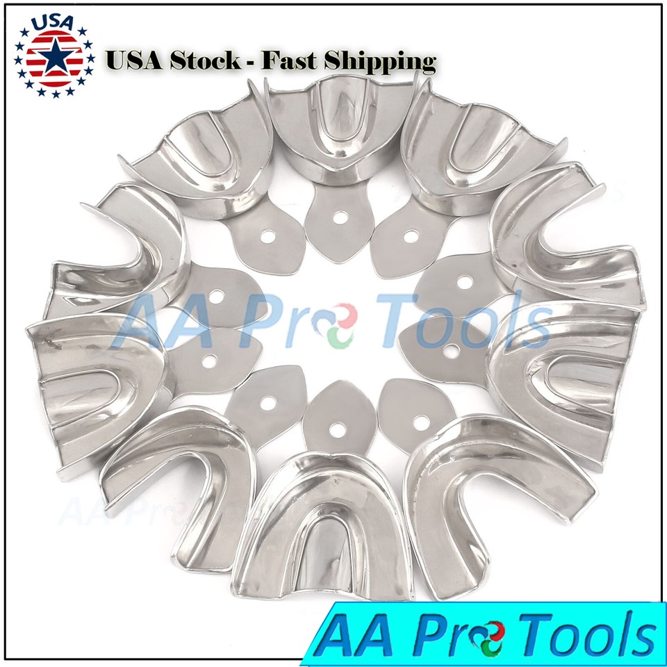 DENTAL STAINLESS STEEL NON-PERFORATED IMPRESSION TRAYS AUTOCLAVABLE SET ...