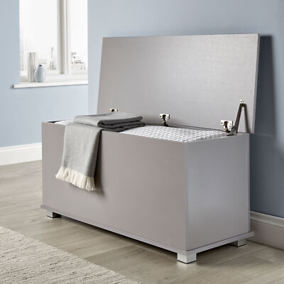 Ottoman Storage Chest Grey Toy Chest Bedding or Blanket Box Large ...
