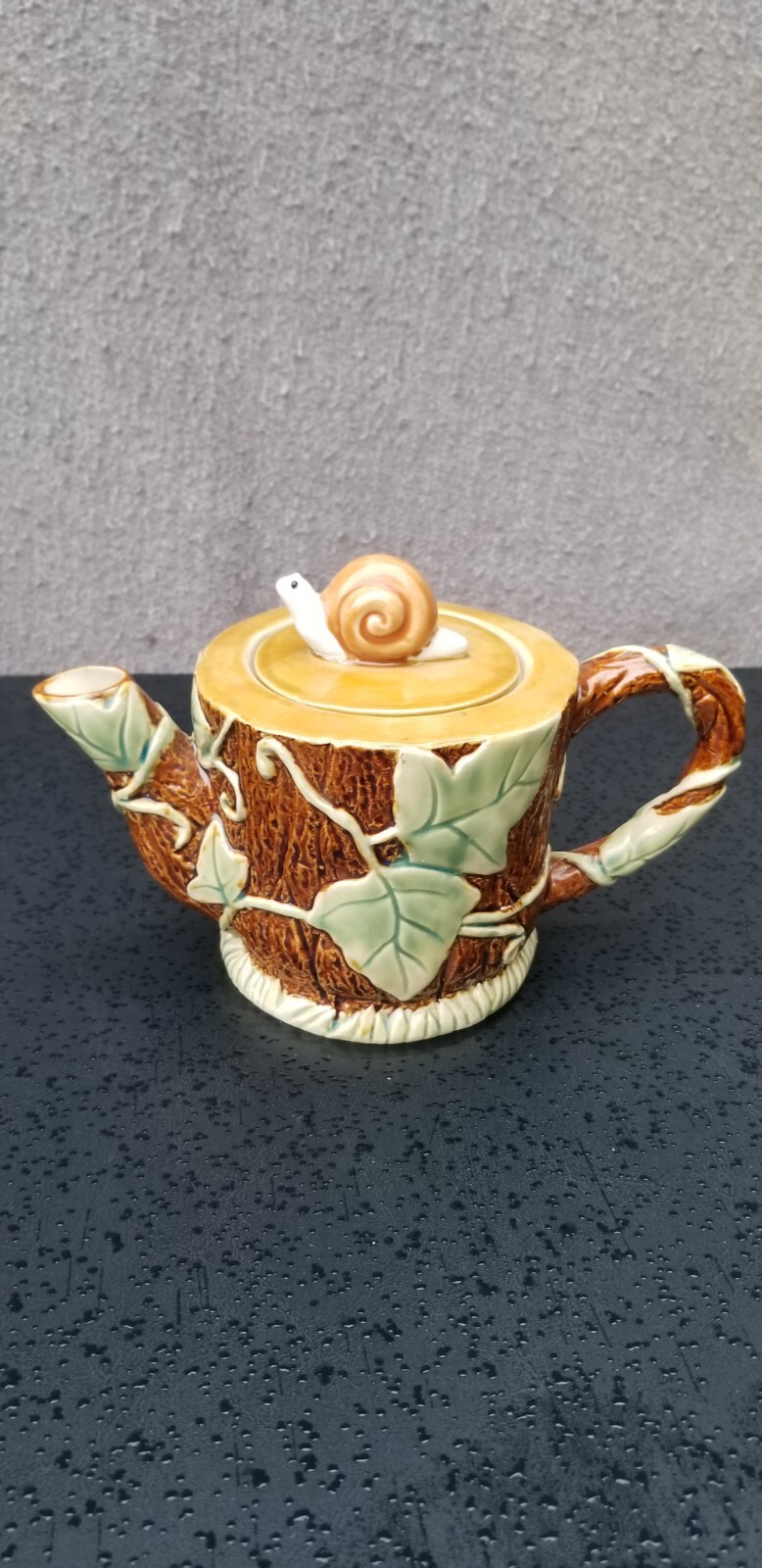 Sweet Vintage Majolica Pottery Teapot Snail Tree Leaves Ivy Marked CBK ...