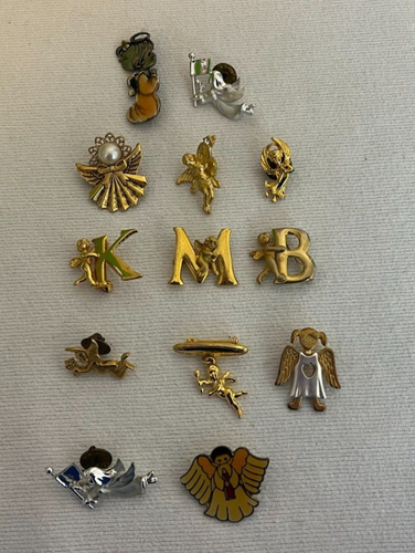 Lot of 13 Christmas Pins Pinback Buttons Metal Angels Letter M & B & K ...