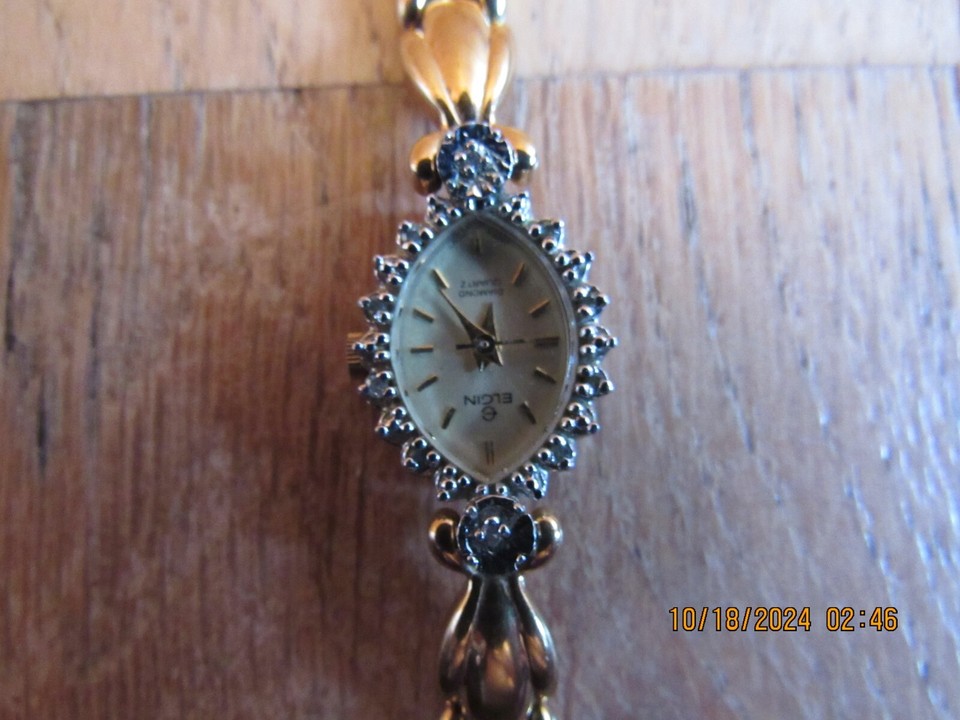 Vintage Ladies Elgin Diamond Quartz Wristwatch Made In Japan Real ...