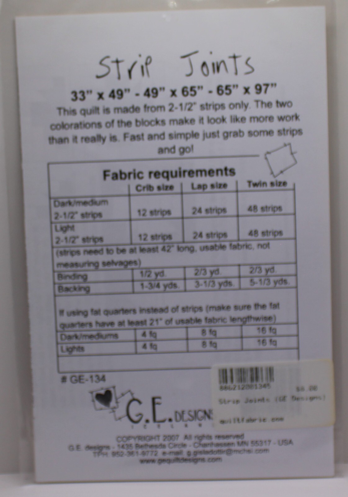 NIP Strip Joints 3 Sizes Crib, Lap, and Twin GE Designs Iceland | eBay