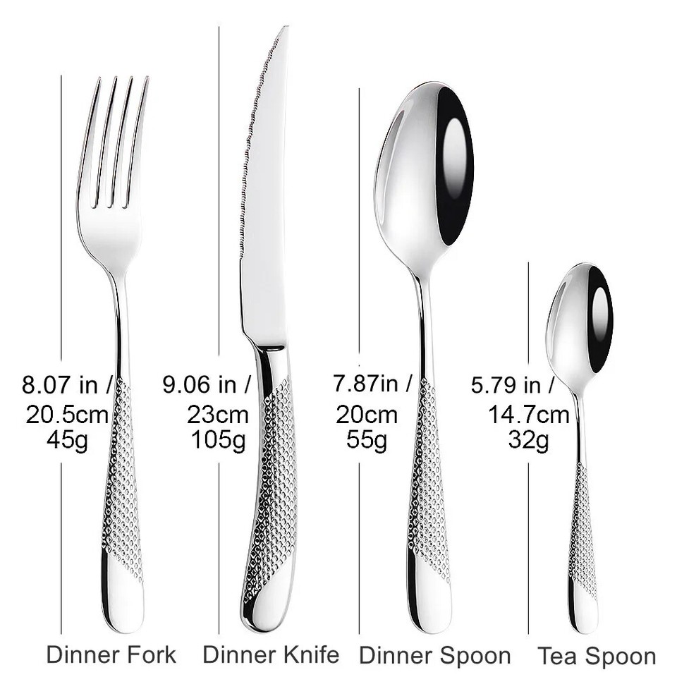 Luxury Gold Plated Flatware Set Silverware Hammered Handle, Cutlery ...