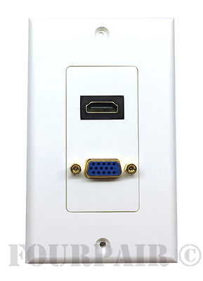 HDMI + VGA Video Combo Media Wall Face Plate RGB Outlet Jack HDTV NEW ...