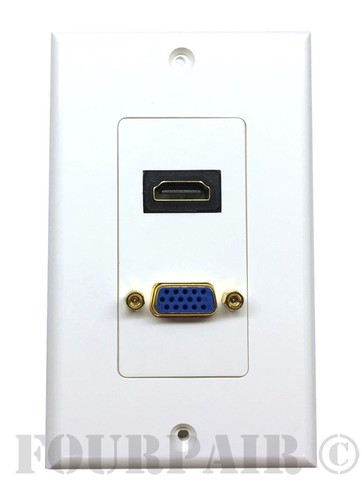 HDMI + VGA Video Combo Media Wall Face Plate RGB Outlet Jack HDTV NEW ...
