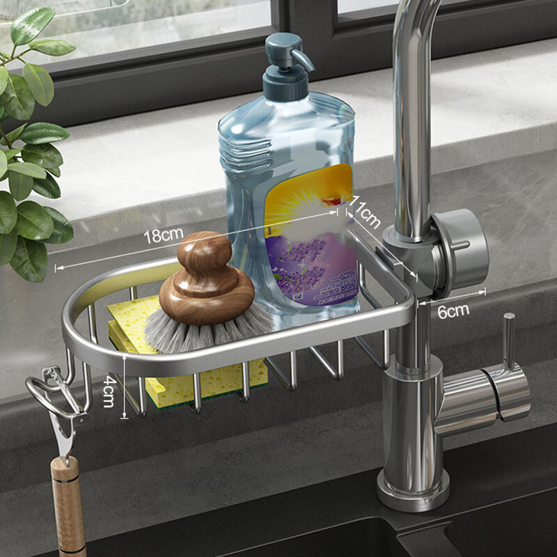 Kitchen Aluminum Sink Drain Rack Sponge Storage Faucet Holder Soap ...