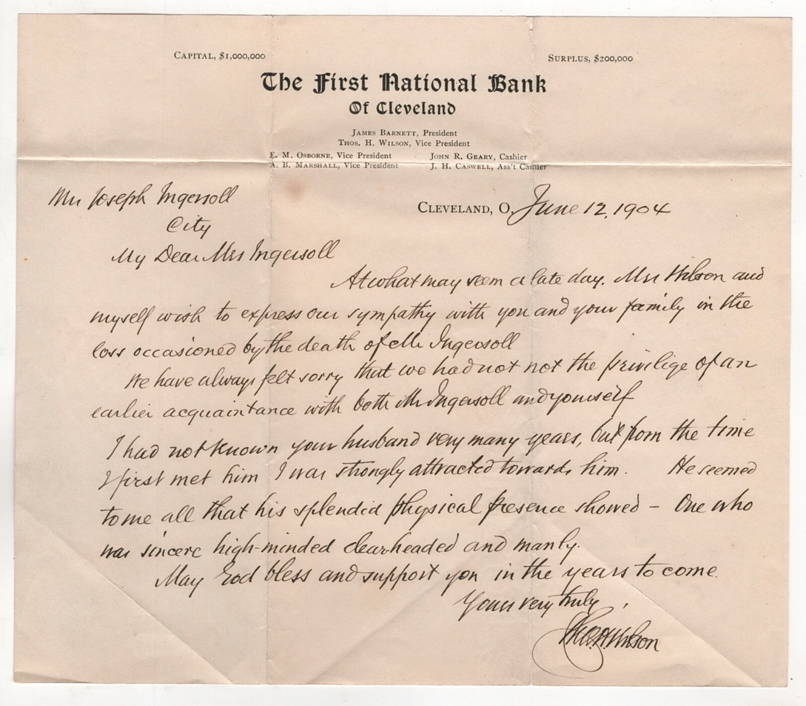 1904 FIRST NATIONAL BANK OF CLEVELAND LETTERHEAD JAMES BARNETT§add Kl ...