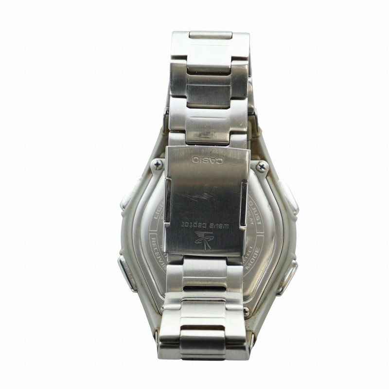 Casio Wave Ceptor Solar Watch Blue Dial Silver Analog Digital Calendar ...