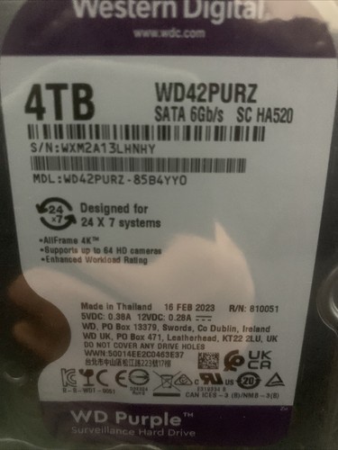 Western Digital Purple WD40PURZ 4TB 3.5" SATA CCTV Surveillance Desktop ...