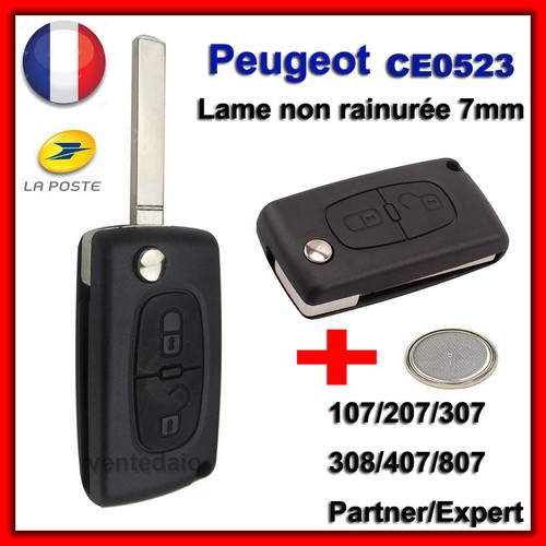 Coque plip Key For Peugeot 106 107 206 207 407 2 Buttons CE0523+Battery ...