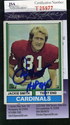 Jackie Smith Jsa Coa Autographed 1974 Topps Authenticated Hand Signed ...