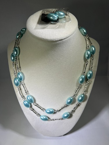 NWT Elongated Faux Pearl Bar & Loop Chain Necklace + Matching Drop ...