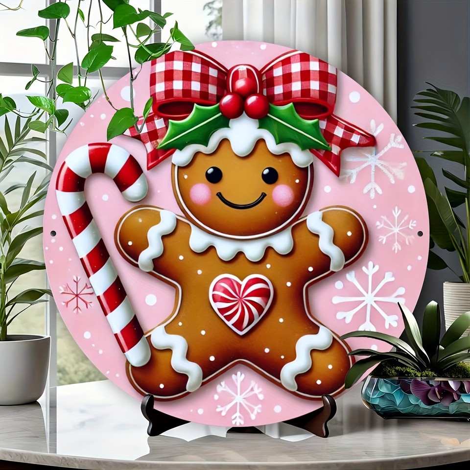 Round Featuring a Pink And Red Gingerbread Tin Metal Signs Home Décor ...