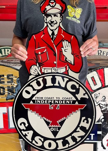 Antique Vintage Old Style Sign Quincy Gasoline 33x18 NOT Porcelain Made ...