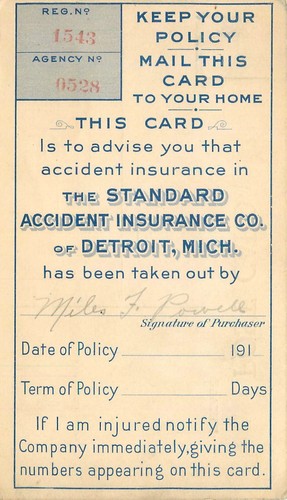 c1910 Standard Accident Insurance Company Policy, Detroit, Michigan ...