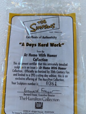 Hamilton Collection The Simpsons At Home With Homer "A Day's Hard Work ...